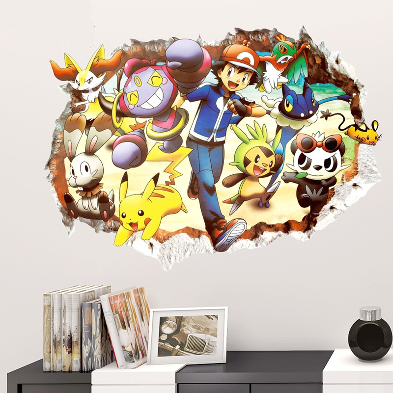 Anime Pokemon Pikachu 3D Smashed Decoration Wall Stickers - KawaiiMerch.com