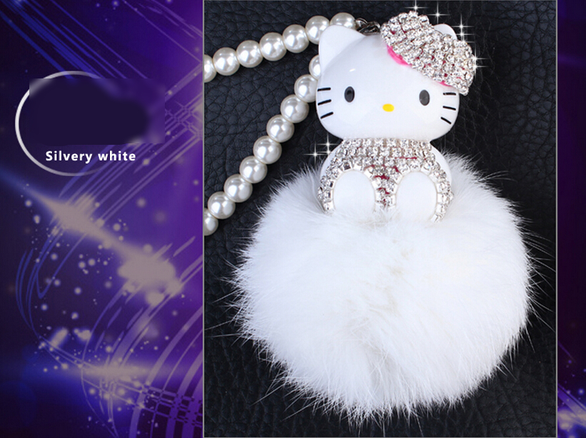Hello Kitty Colorful Bells Crystal Pompom Leather Metal Pendant ...