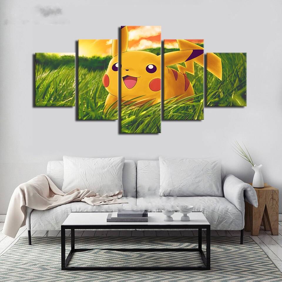 Pokemon Pikachu 5 Pieces Frame Pictures Prints Wall Art Modular Poster ...