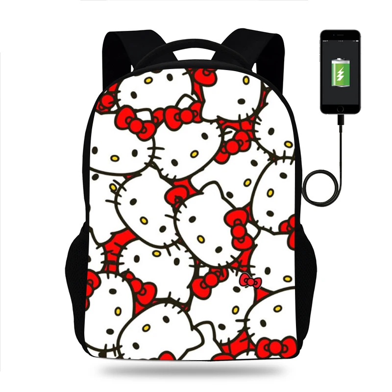 Sanrio Kawaii Hello Kitty Backpack With USB Charging Port - KawaiiMerch.com