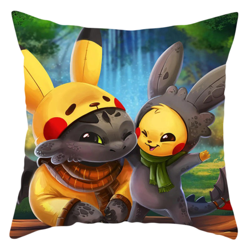 Anime Pokemon Pikachu And Toothless Lumbar Pillowcase - KawaiiMerch.com