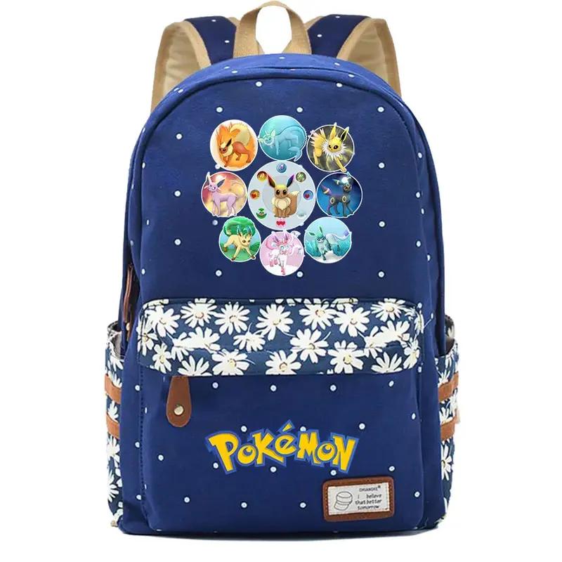 Kawaii Cartoon Pokemon Eevee Evolution Printed Backpack - KawaiiMerch.com