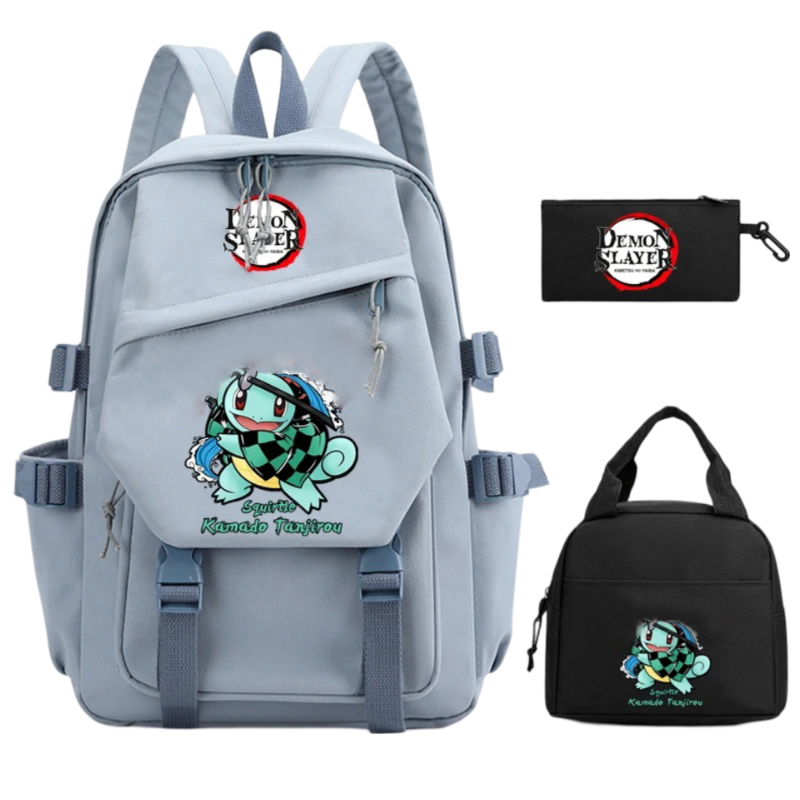 Kawaii Demon Slayer Squirtle Tanjiro Backpack And Lunch Bag With Pencil ...