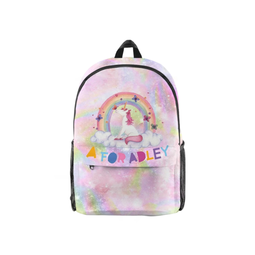 Kawaii A For Adley Unicorn Travel Backpack - KawaiiMerch.com
