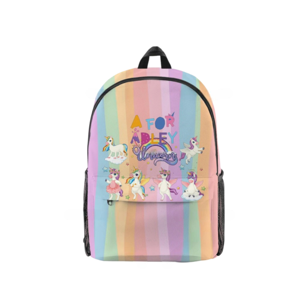 Kawaii A For Adley Unicorn Travel Backpack - KawaiiMerch.com