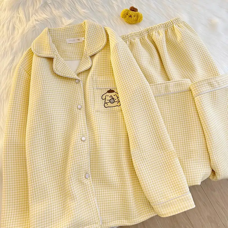 Sanrio Kawaii Pompompurin Long Sleeve Autumn Pajama Set - KawaiiMerch.com