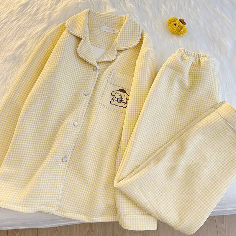 Sanrio Kawaii Pompompurin Long Sleeve Autumn Pajama Set - KawaiiMerch.com