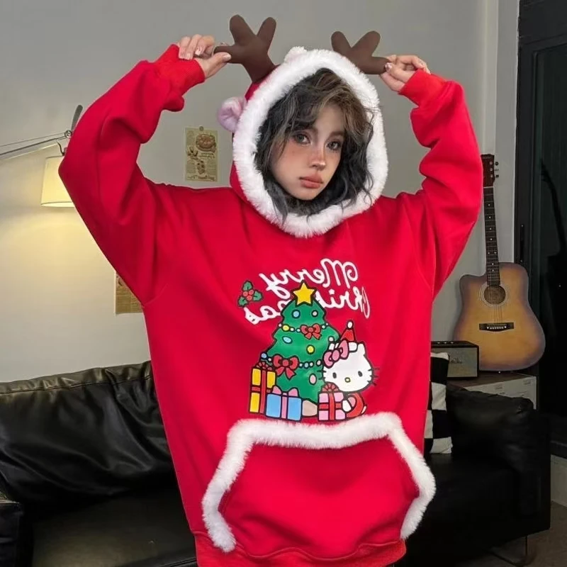 Kawaii Sanrio Hello Kitty Christmas Deer Hoodie - KawaiiMerch.com