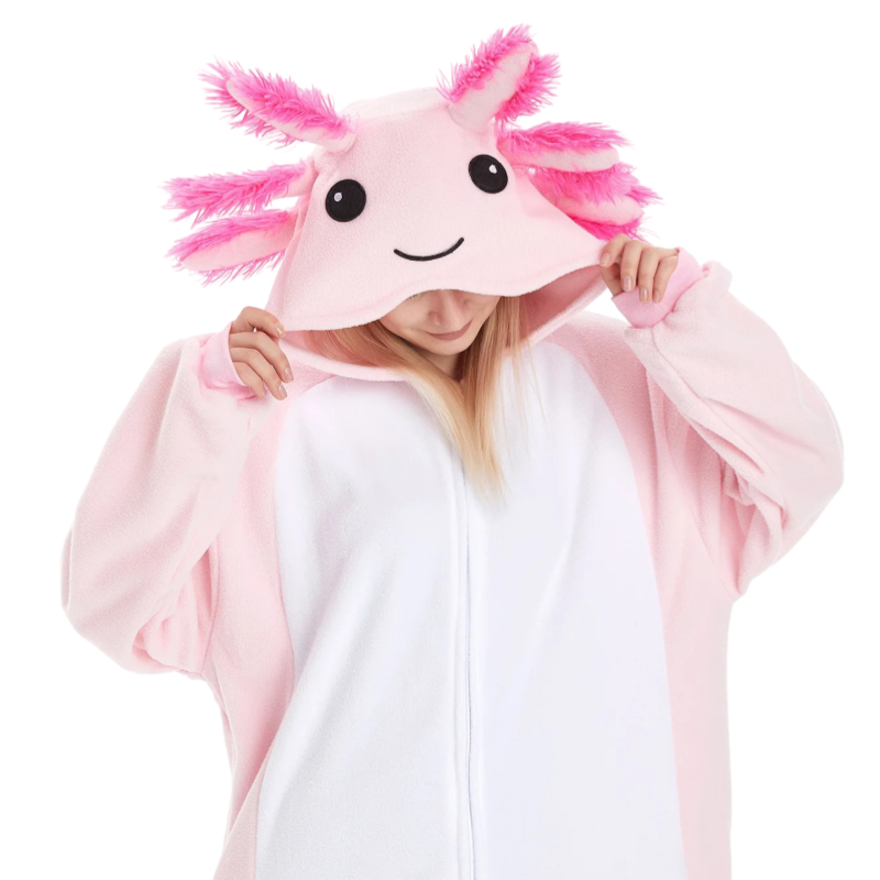 Kawaii Kigurumi Pink Axolotl Onesies Cosplay Costume - KawaiiMerch.com
