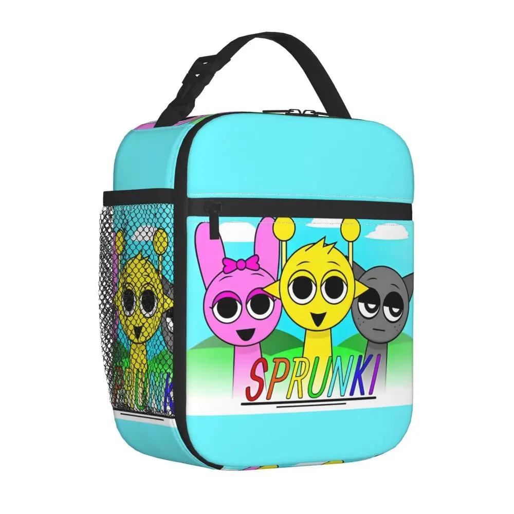 Kawaii Cartoon Sprunki Simon And Pinki With Gray Insulated Lunch Bag ...