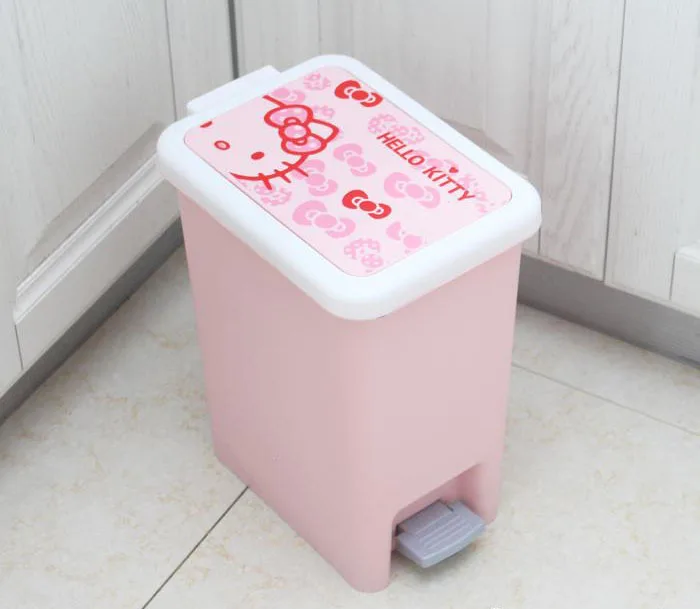 Hello Kitty Cartoon Garbage Can With Lid Foot - KawaiiMerch.com