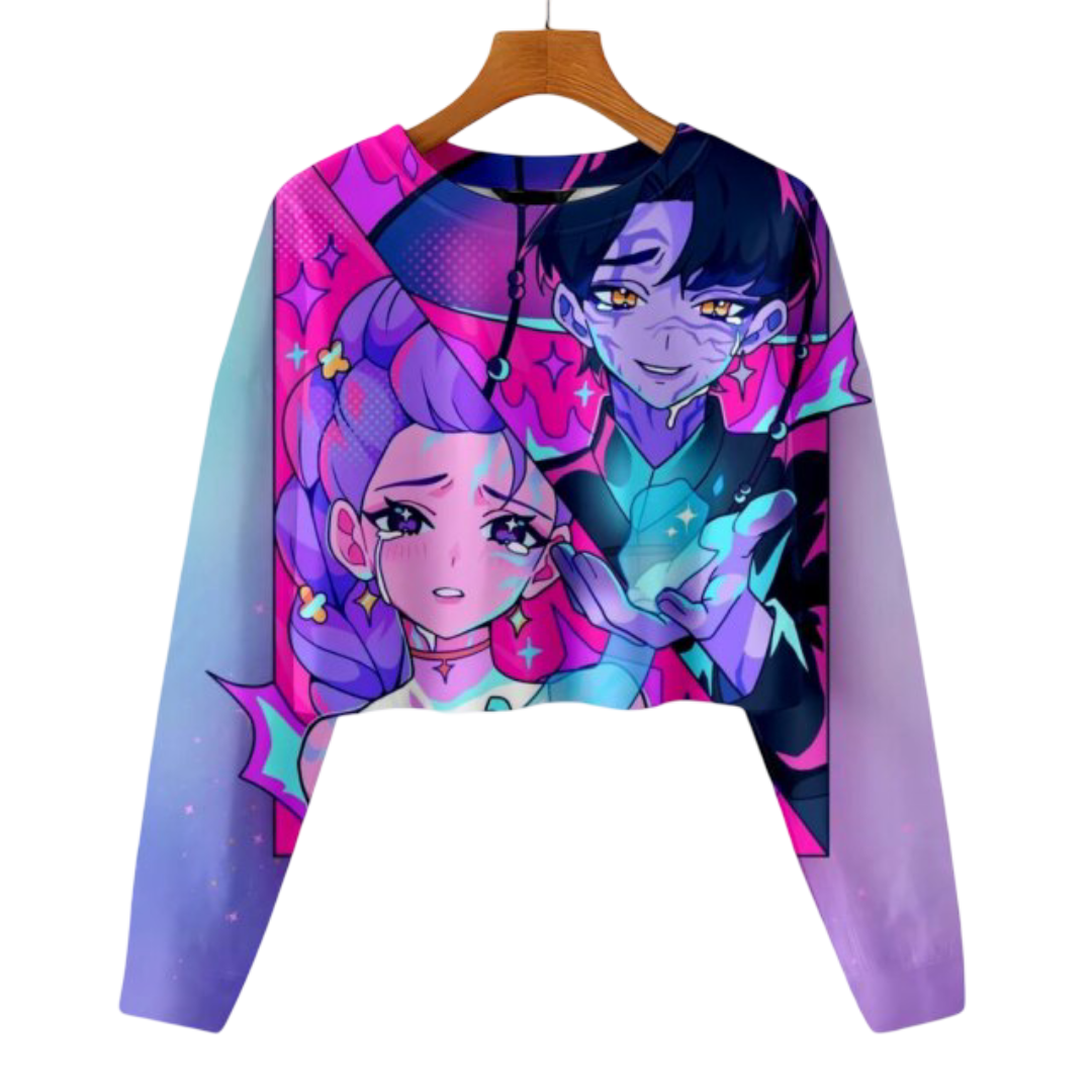 KPop Demon Hunters Kawaii Rumi And Jinu Cropped Hoodie - KawaiiMerch.com