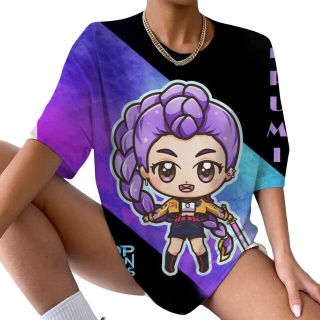 3D KPop Demon Hunters Kawaii Rumi Short Sleeve T-Shirt - KawaiiMerch.com